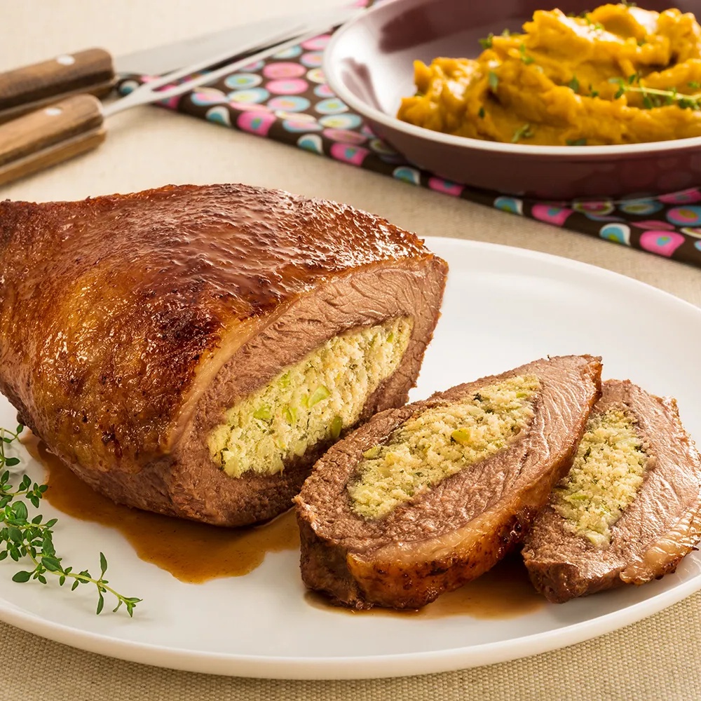 Receita de Picanha Recheada com Farofa e Purê de Abóbora - Comidinhas ...